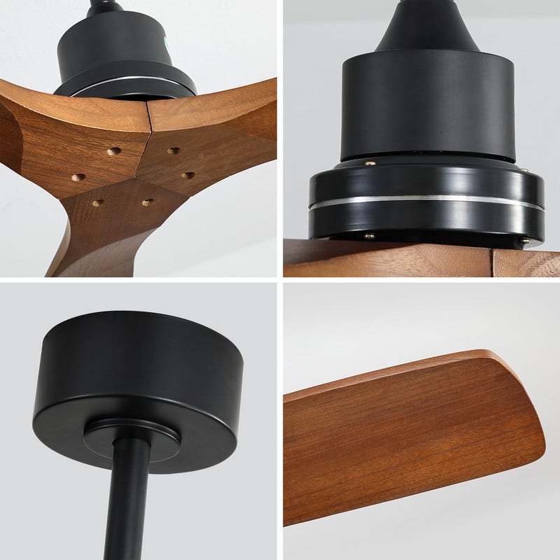 52" and 60" Noiseless Walnut Wood Ceiling Fan with Remote Control,Light ...