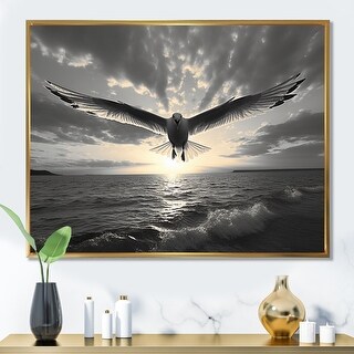 Designart "Grey Beach Seagulls In Flight V" Animals Framed Canvas ...