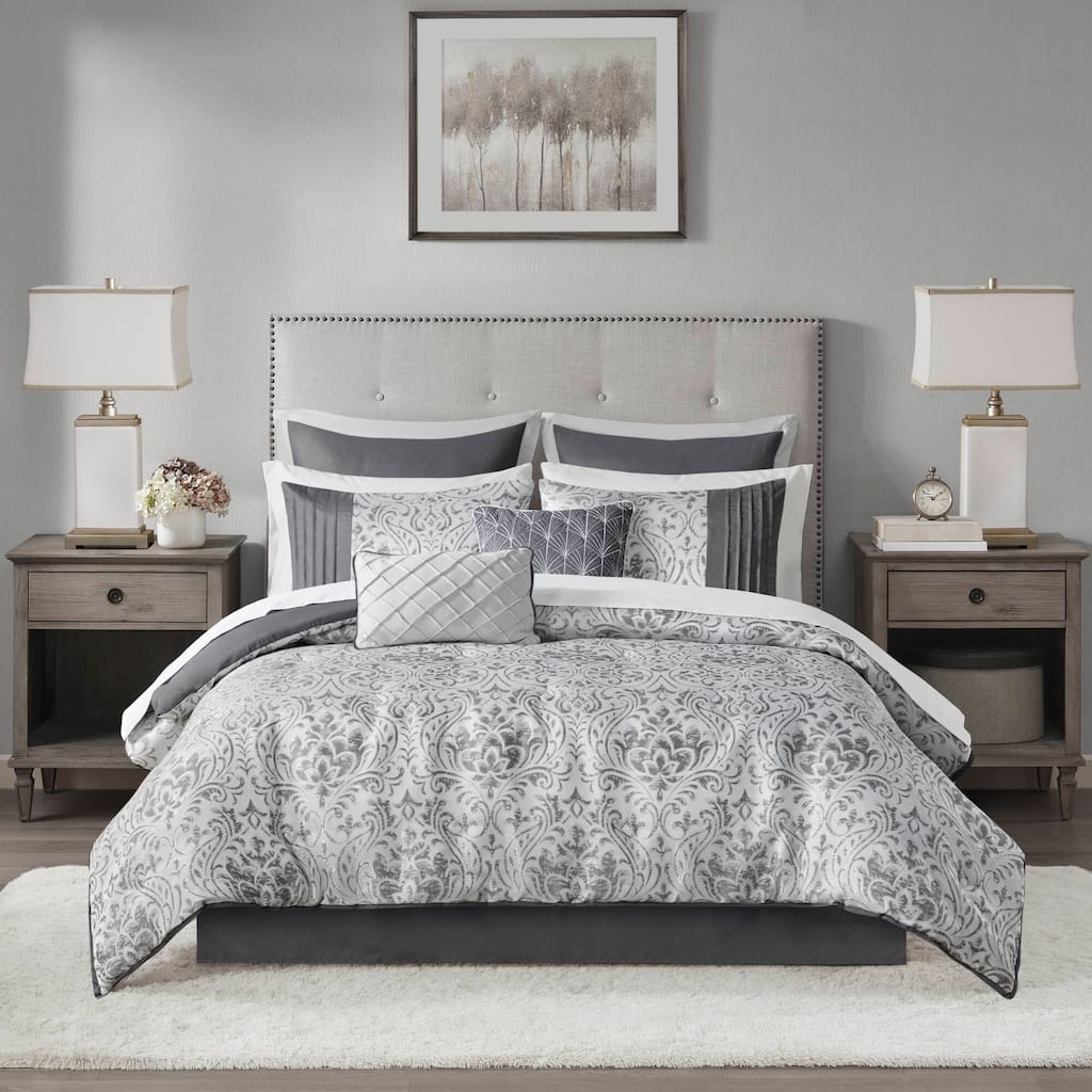 Madison Park Emilia Khaki 12 Piece Jacquard Comforter Set with Bed ...