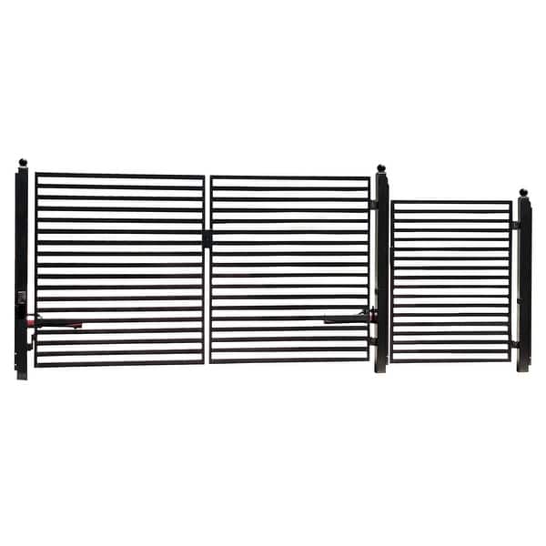 ALEKO Dual Swing Steel Driveway Gate 12 ft Milan Style with Pedestrian ...