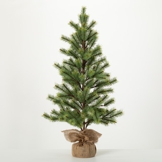 36.5"H Sullivans Emerald Pine Tree In Burlap, Green - 17.5"L x 17.5"W x ...