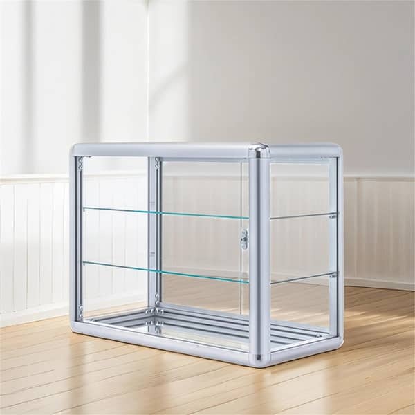 Tempered Glass Display Cabinet with Sliding Glass Door and Lock - Bed ...