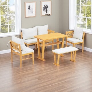 6-Piece Small Farmhouse Solid Wood Breakfast Nook Dining Set with ...
