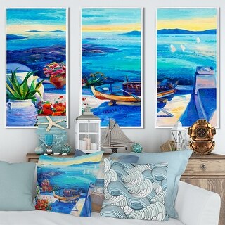 Designart "Oia village at Santorini island Sea View" Sea & Shore Framed ...