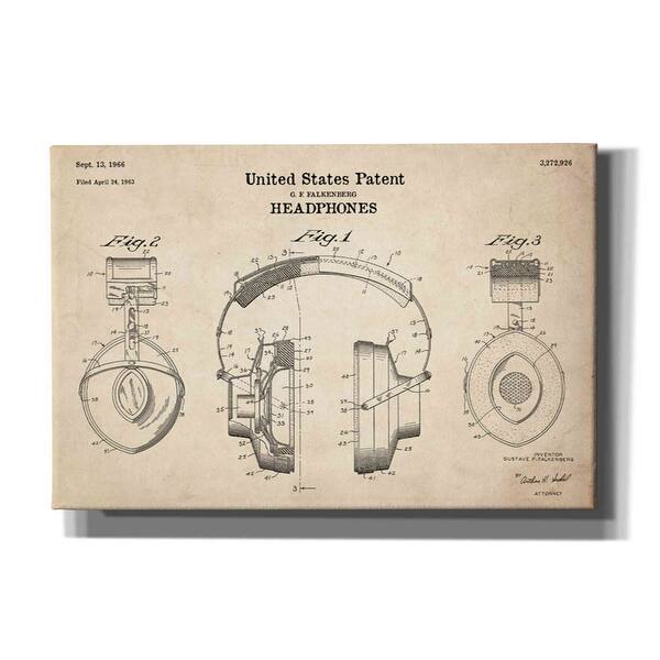 Epic Graffiti 'Headphones Blueprint Patent Parchment' Canvas Wall Art ...