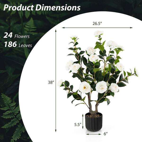 Gymax 38'' Artificial Camellia Tree Faux Floral Plant Fake Tree for ...