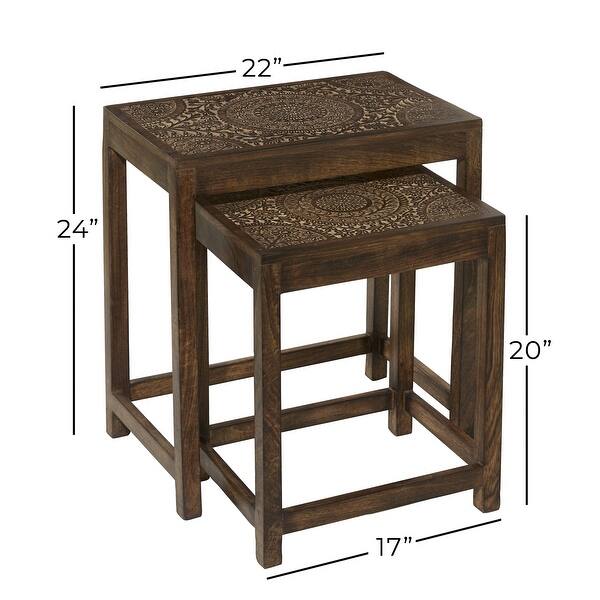 Artistic Mango Wood Handmade Intricately Carved Floral Accent Table ...