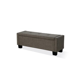 54 Inch Storage Bench, Polyester Linen, Lift Top, Tufted Fabric, Brown ...