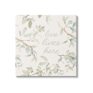 Stupell Love Lives Here Cursive Botanical Branches Phrase Canvas Wall ...