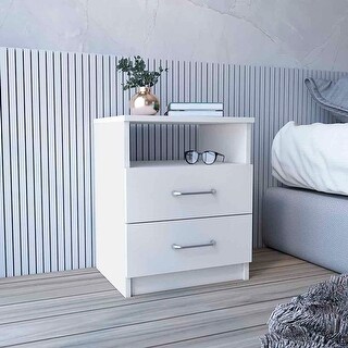 Nightstand Olienza, Two Drawers, One Shelf, White Finish - Bed Bath ...