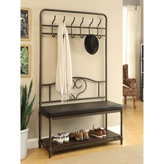 Brown Metal Hall Tree with PU Bench & Hooks - Bed Bath & Beyond - 40554903