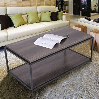 Coffee Tables Low Desk Wooden Top 2 Layers Sturdy Metal Frame Living ...