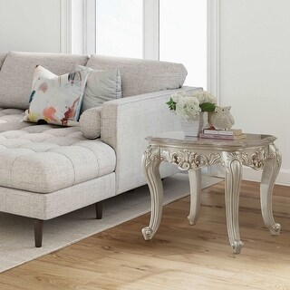 Traditional Style Marble Top End Table with Poly Resin Engravings,Gold ...