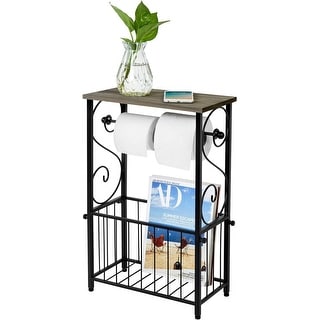 White Metal Bathroom Table Stand Storage Shelf with Dual Toilet Paper ...