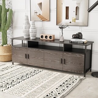 Black modern simple wood grain TV cabinet 80-inch TV stand - Bed Bath ...