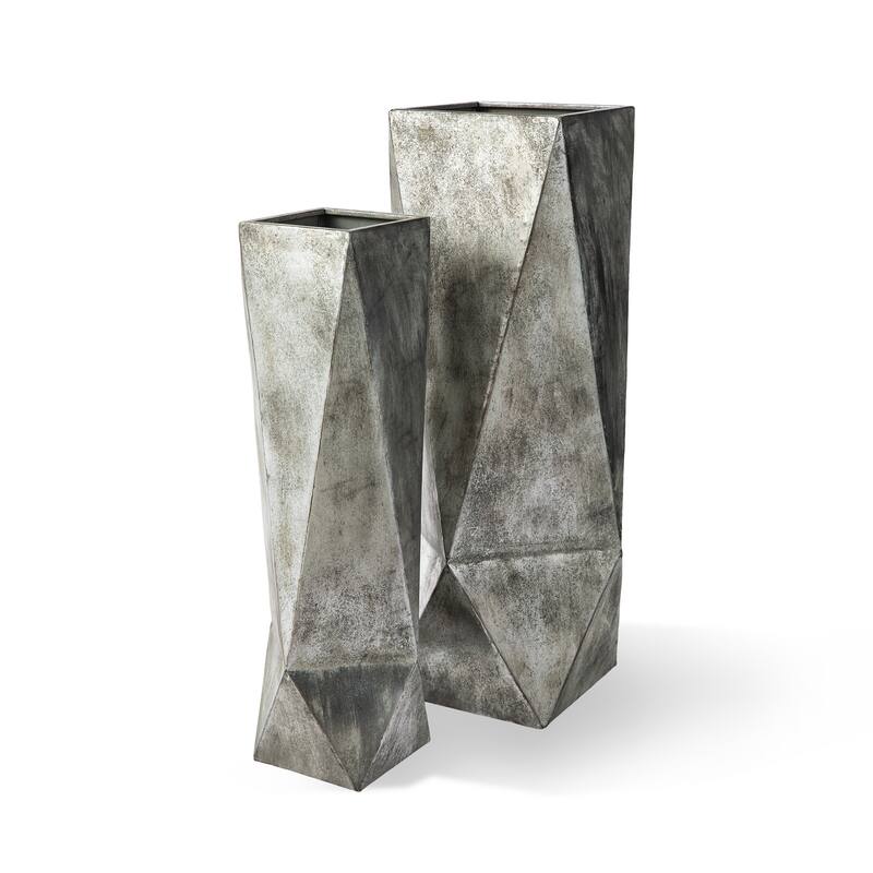 Glitzhome Antique Silver Geometric Metal Modern Rectangular Vases(Set ...