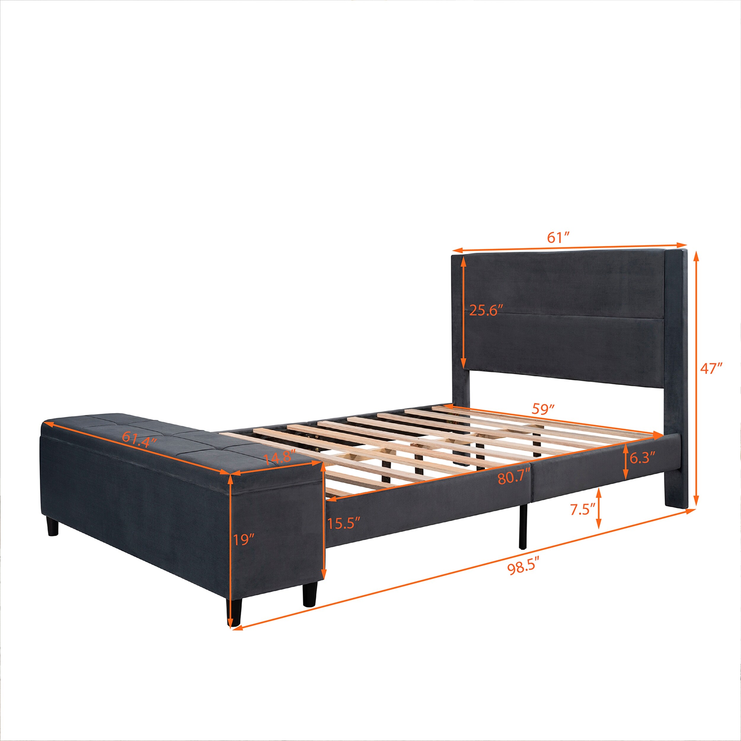 Cecilia Queen Size Upholstered Platform Bed with Storage Ottoman