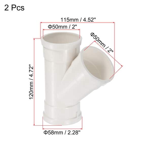 2" Y-Shape Duct Hose Connector for Drain Tubes, Drip Systems, White ...