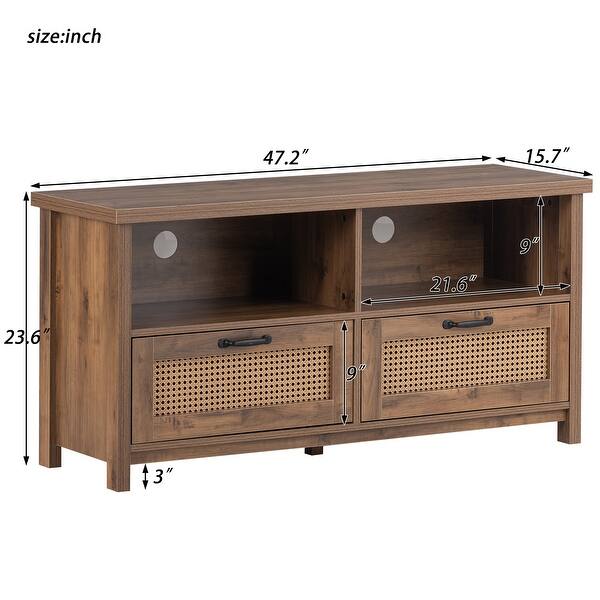 47''W Rattan&Wood TV Stand Storage Console Media Cabinet Entertainment ...