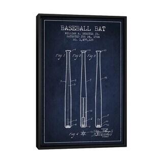 iCanvas "Baseball Bat Navy Blue Patent Blueprint" by Aged Pixel Framed ...