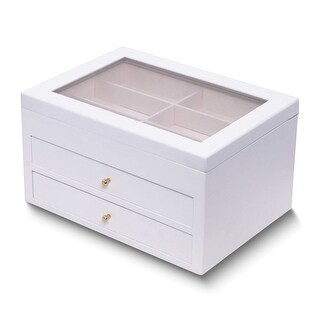 Curata White Finish Clear Lid Felt Lined Wooden 18-Eyeglass Storage Box ...