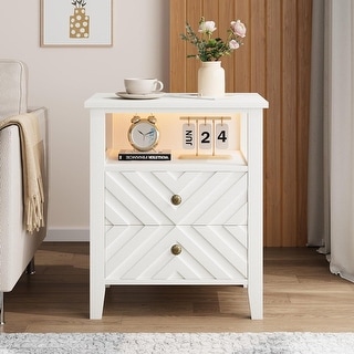 V Nightstand Led Side Table Wooden Farmhouse Night Stand Mid Century ...