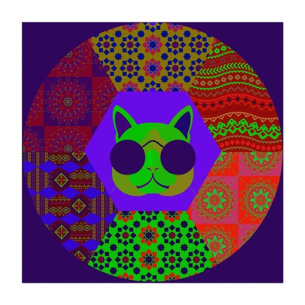 Patchwork Collage Animals Cat Circles Pattern Art Print/Poster - Bed ...