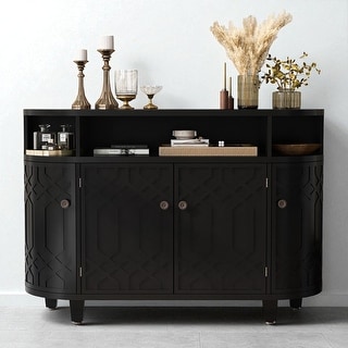 48" Curved Storage Cabinet with Solid Wood Veneer, 4 Doors and ...