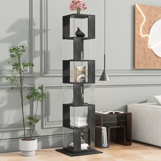 6-Tier Rotating Floor Bookshelf with Acrylic Plate - Bed Bath & Beyond ...
