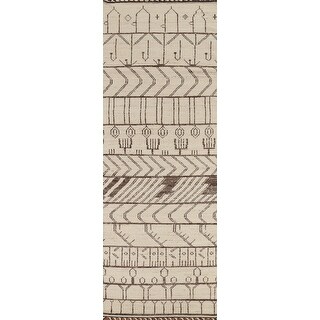 Ivory Moroccan Runner Rug Handmade Wool Carpet - 3'10"x 12'7" - Bed ...