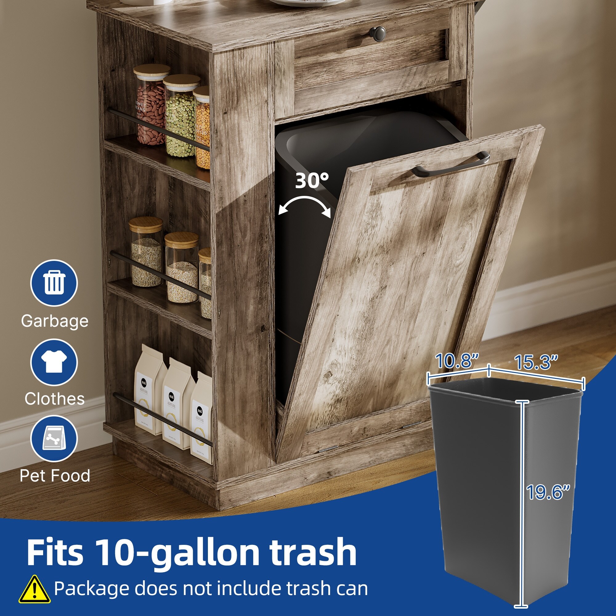 Trash Cabinet 13-Gallon Hidden - Tilt-Out Bin Storage For Kitchen ...