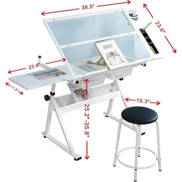 Height Adjustable Drafting PrintingTable -Tempered Glasses Artist ...
