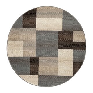 HomeRoots 8' Round Grey-Brown Round Patchwork Area Rug - 9'3" x 12'3 ...