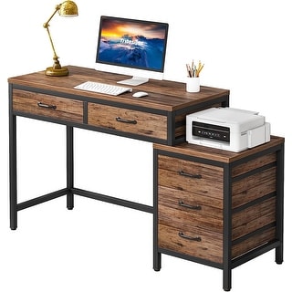 Computer Desk with 5 Drawers, Home Office Desks with Reversible Cabinet ...
