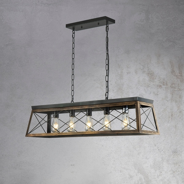 CraftHome 5-Light Black Square/Rectangular Cage Linear Farmhouse ...