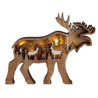 Kurt Adler 12x9.5-Inch Wooden Light-Up Moose Table Piece - Bed Bath ...