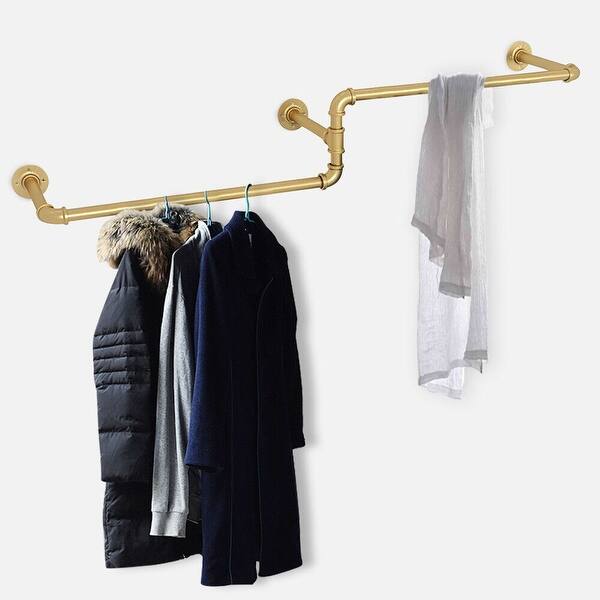 Wall Mounted Garment Hanging Rod Gold Clothes Storage Rack - Bed Bath ...