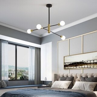 Fylbinye Sputnik Chandelier 4 Lights Black and Gold Ceiling Light - Bed ...