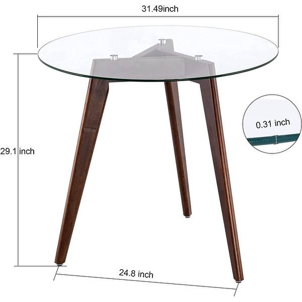 Walnut Round Glass Dining Table with Wood Legs - Bed Bath & Beyond ...