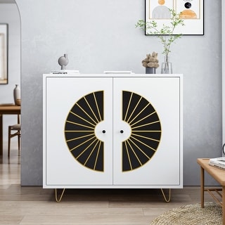 White Entryway Cabinet Wood Sideboard with2 Door Storage Shelf - Bed ...