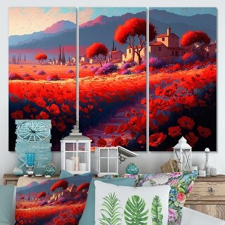 Designart "Blooming Poppies In The Fields II" Floral Poppy Canvas Wall ...
