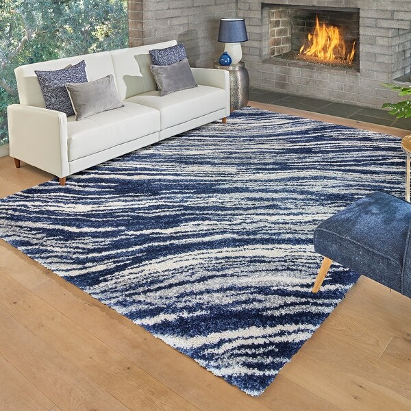 Mateos Shag Blue Stone Contemporary Area Rug - On Sale - Bed Bath ...