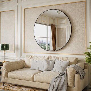 42 Inch Round Mirror, Black Metal Frame Circle Mirror, Wall Mirror for ...