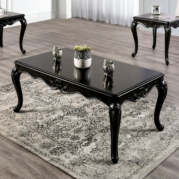 Traditional Style Rectangle Coffee Table Curved Shaped Legs Carved ...