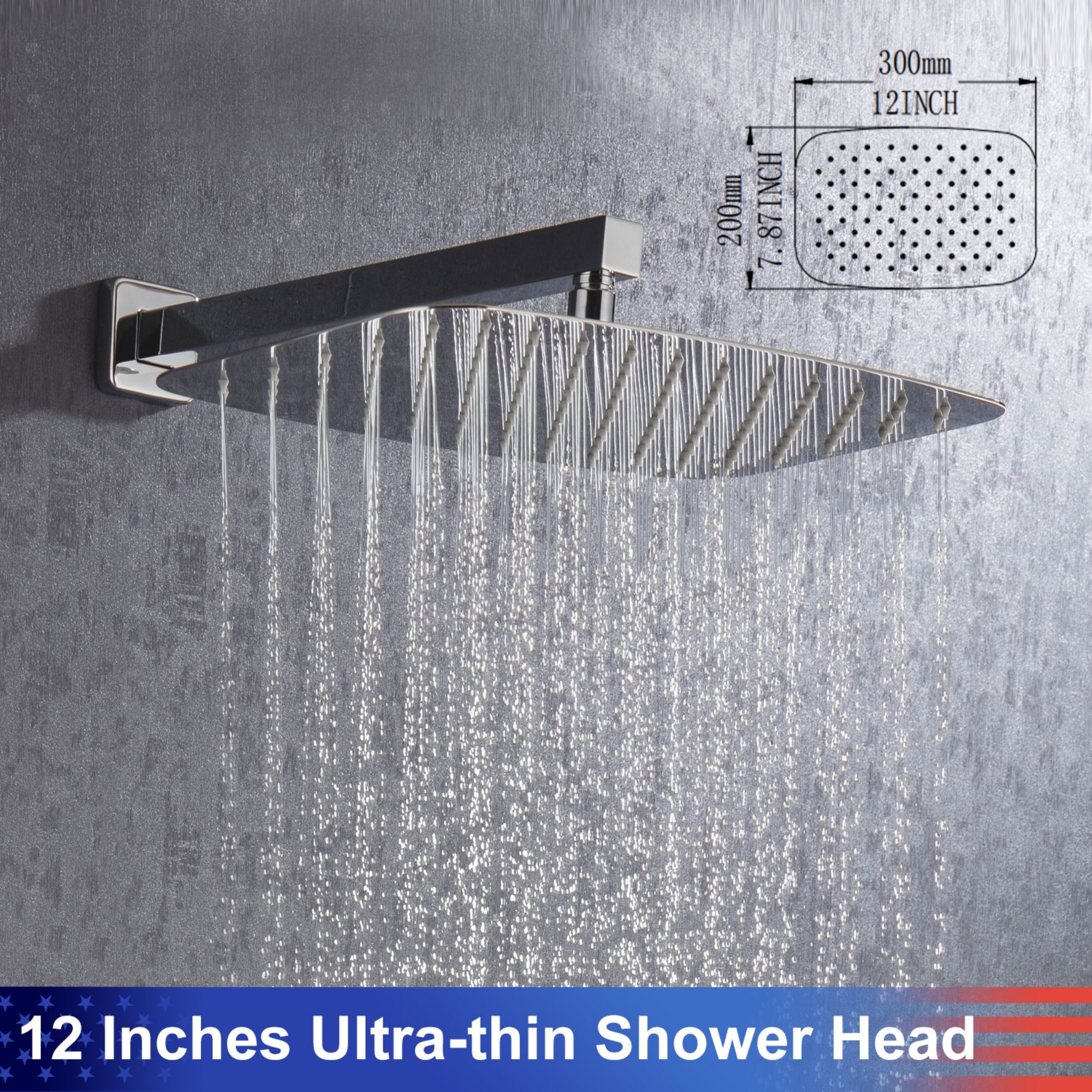 Rainlex Wall Mounted Multi Functions 12 Rainfall Shower Head Chrome