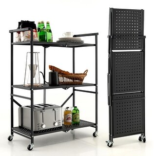 3 Tier Folding Utility Cart Mobile Wire Rack Rolling Storage Shelves ...