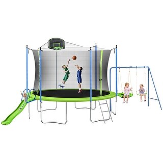 12 FT Trampoline with Slide and Swings, ASTM Approved Recreational ...
