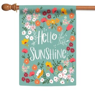 Blue Floral 'Hello Sunshine' Outdoor Double Sided Flag 40" x 28" - Bed ...