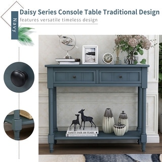 Navy Narrow Console Table Wood Sofa Table Entryway Table w/ 2 Drawers ...