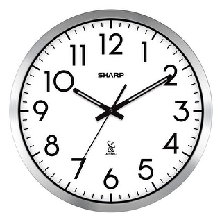 Atomic Analog Wall Clock - 12" Silver Brushed Finish Sets Automatically ...